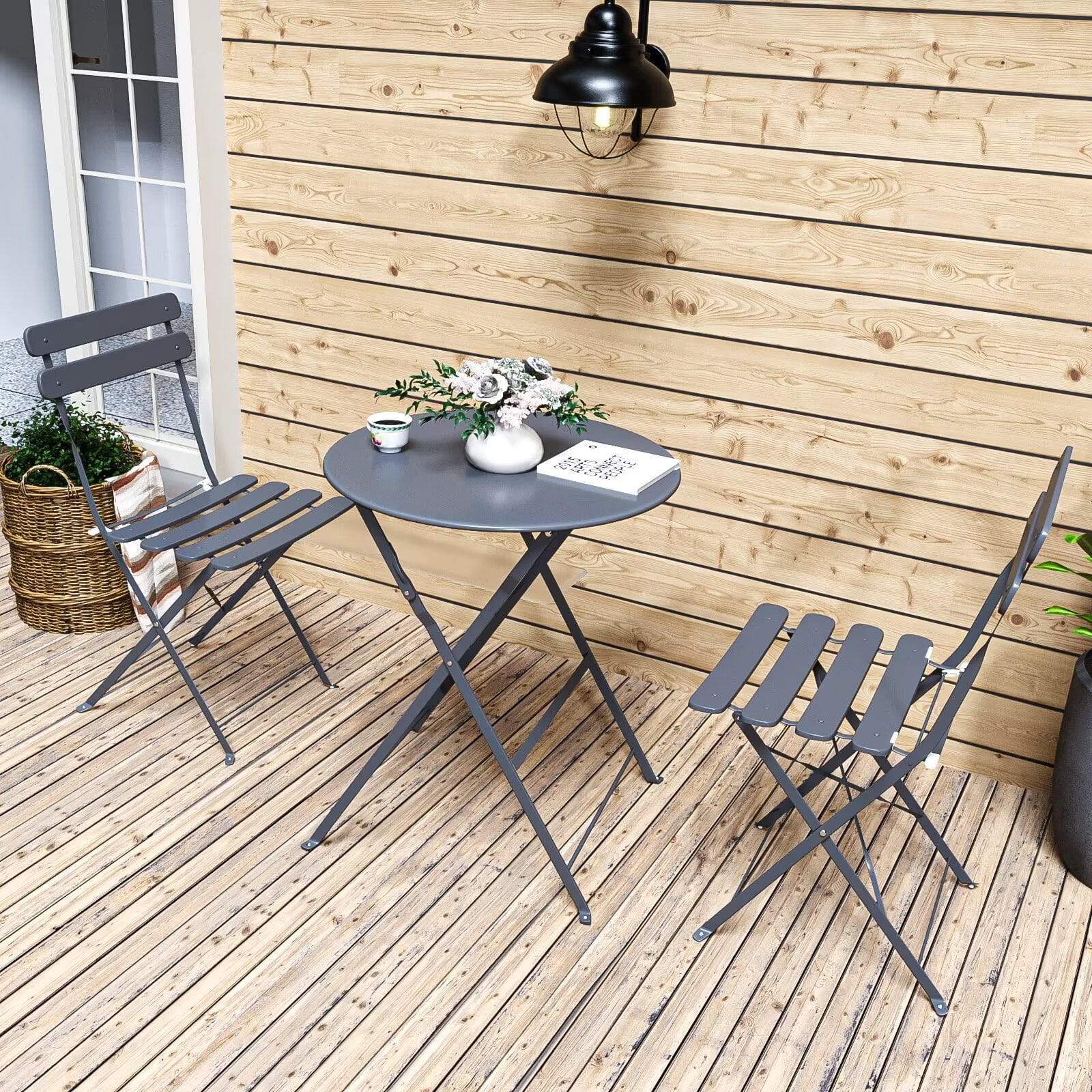 3-piece Folding set Outdoor Bistro Table and Chairs Set, Patio Folding ...
