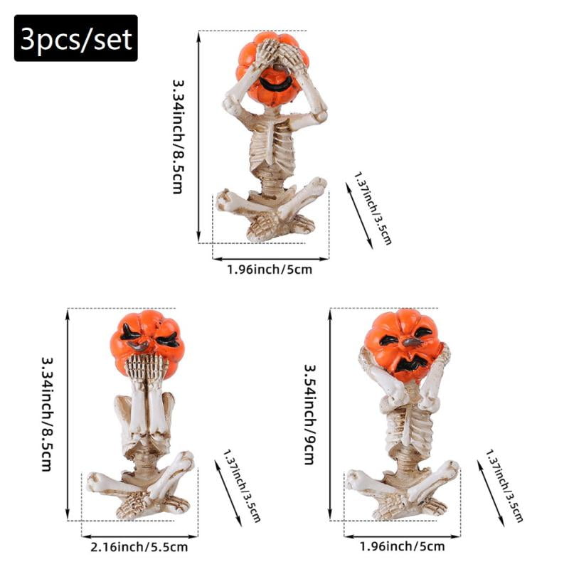 3-piece Meditation Yoga Pumpkin Head Skull Figurine Pumpkin Head Skull ...