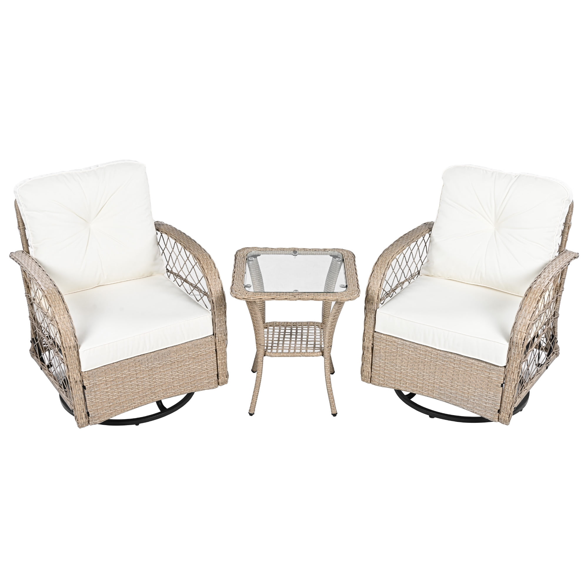 3-piece Outdoor Chair&Table Set 2-person Rattan Seating Group with Two ...
