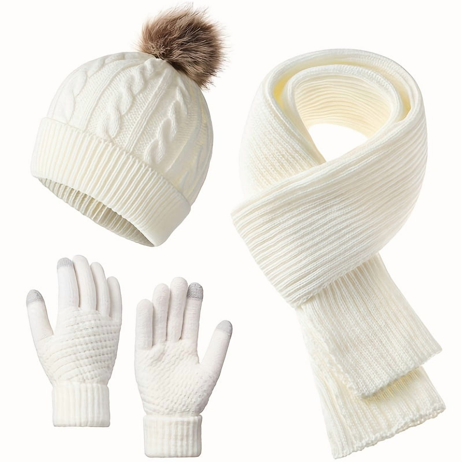 3-piece Set - Adult Warm Set Winter Hat Scarf Gloves, Integrated Hat ...