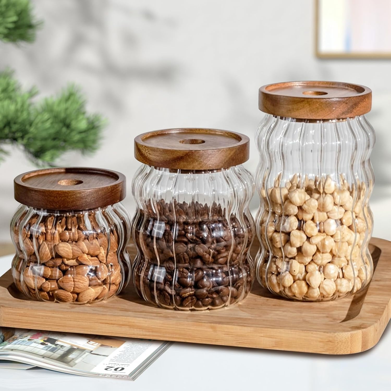 3-piece Set of Miscellaneous Grain Glass Storage Jars, Hammer Patterned ...