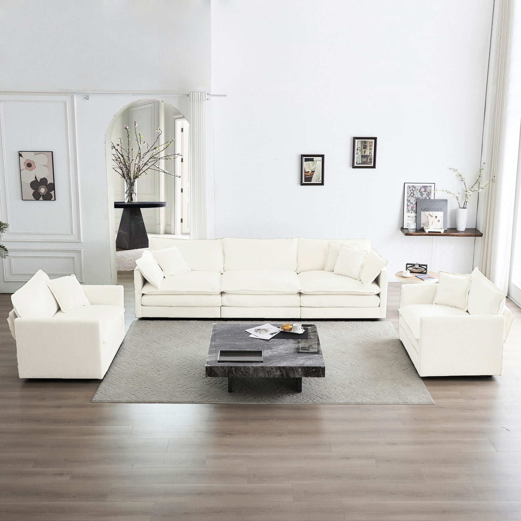 3-piece Sofa Set in Chenille, Cushioned Foam, Supportive Design - Enjoy ...