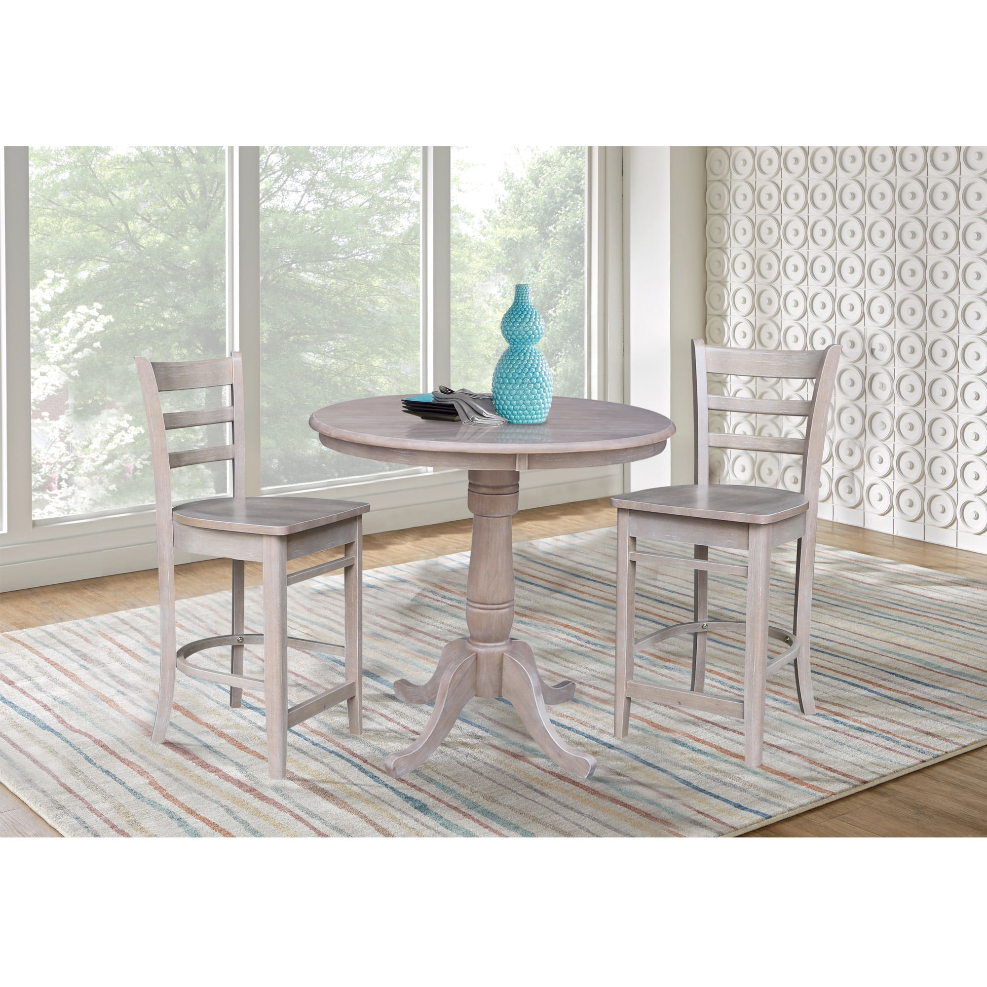 3-piece Solid Wood Counter Height Dining Set with 36'' Round Pedestal ...