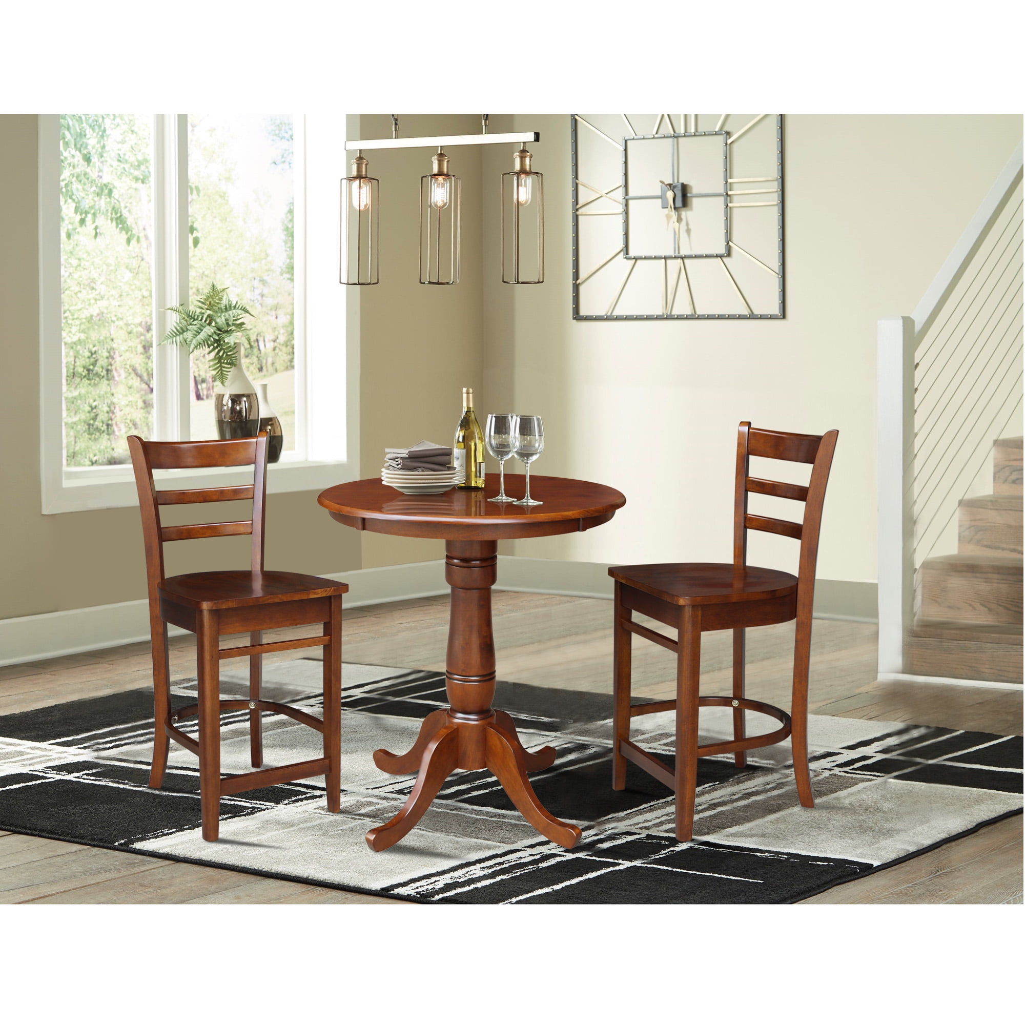 3-piece Solid Wood Counter Height Dining Set with 30'' Round Pedestal ...