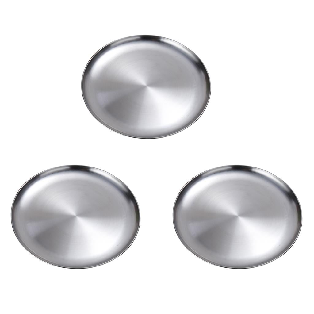 3 piece Steel Flat Dish plate Double Insulated Thick Platter 14cm ...