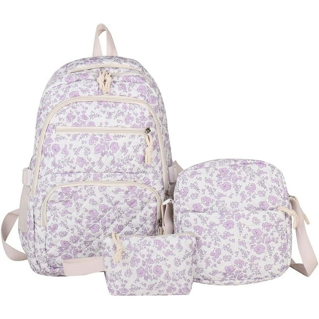 This 3-piece backpack set comes with a cute floral quilted backpack, a ...