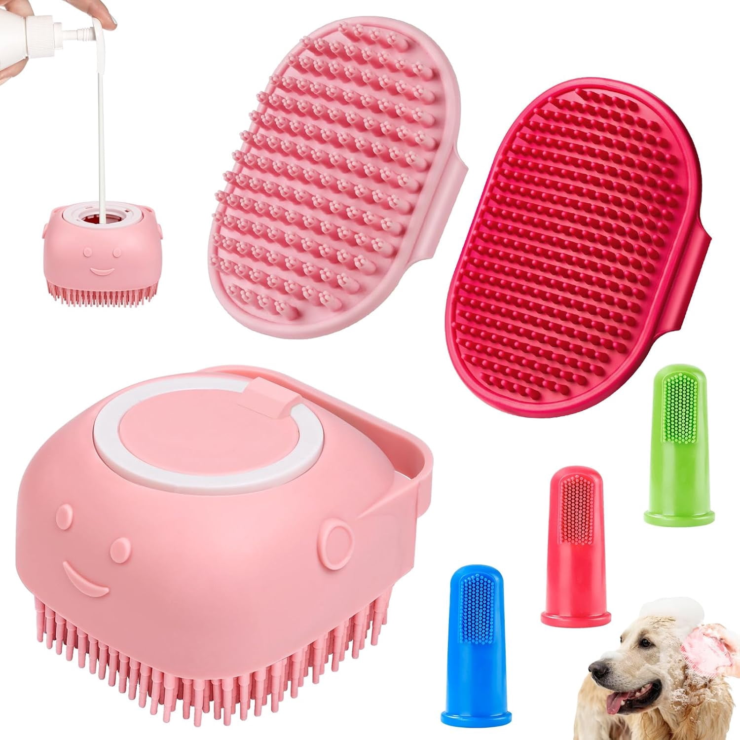 3-piece dog shower brush set | dog shampoo brush | dog bath brush | dog ...