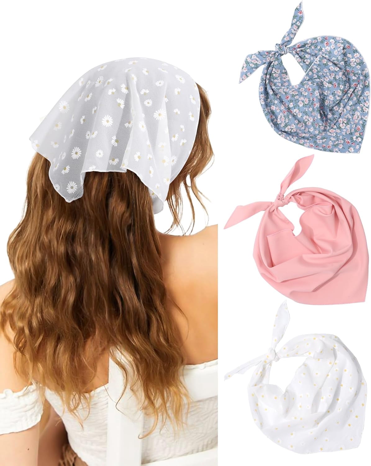 3-piece floral headscarf set, chiffon headscarf handkerchief, vintage ...