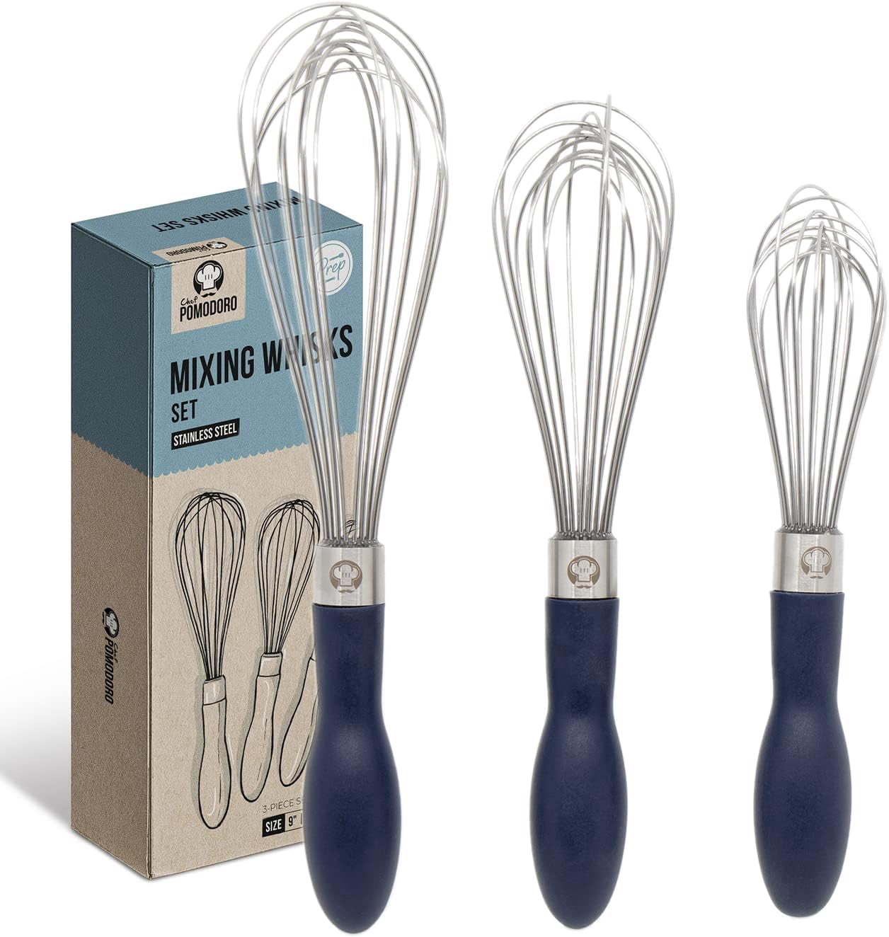 3-piece kitchen whisk set, stainless steel whisk for cooking, egg ...
