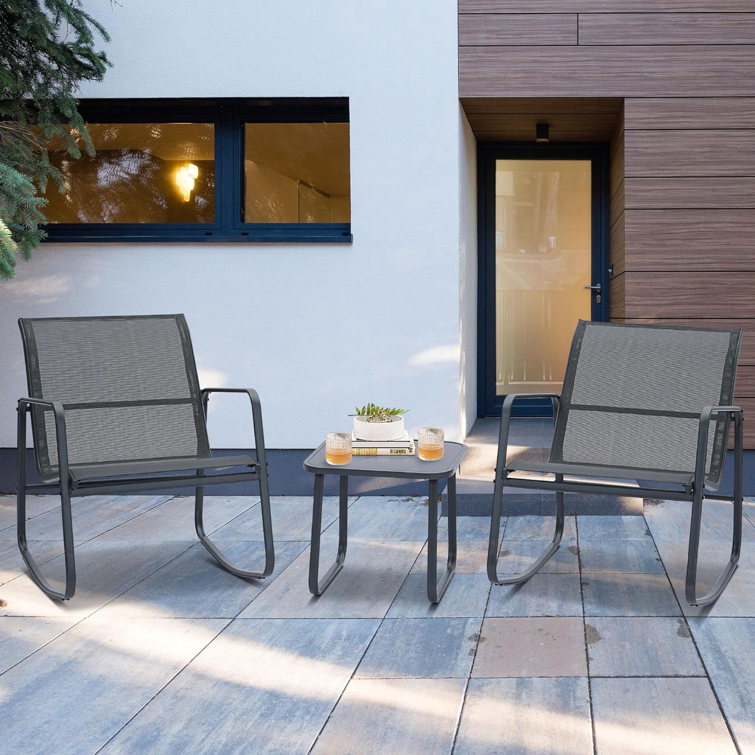 **3 piece patio furniture set, all weather textile outdoor conversation ...