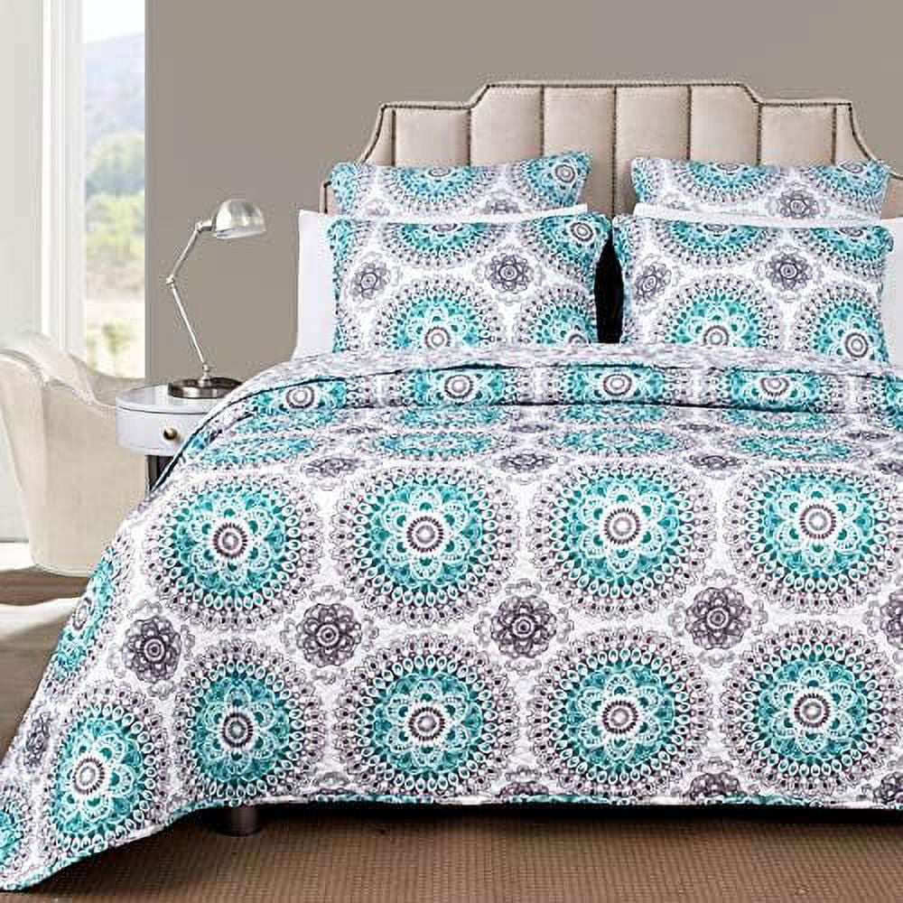 3 piece reversible quilt set bedspreads coverlets medallion floral ...
