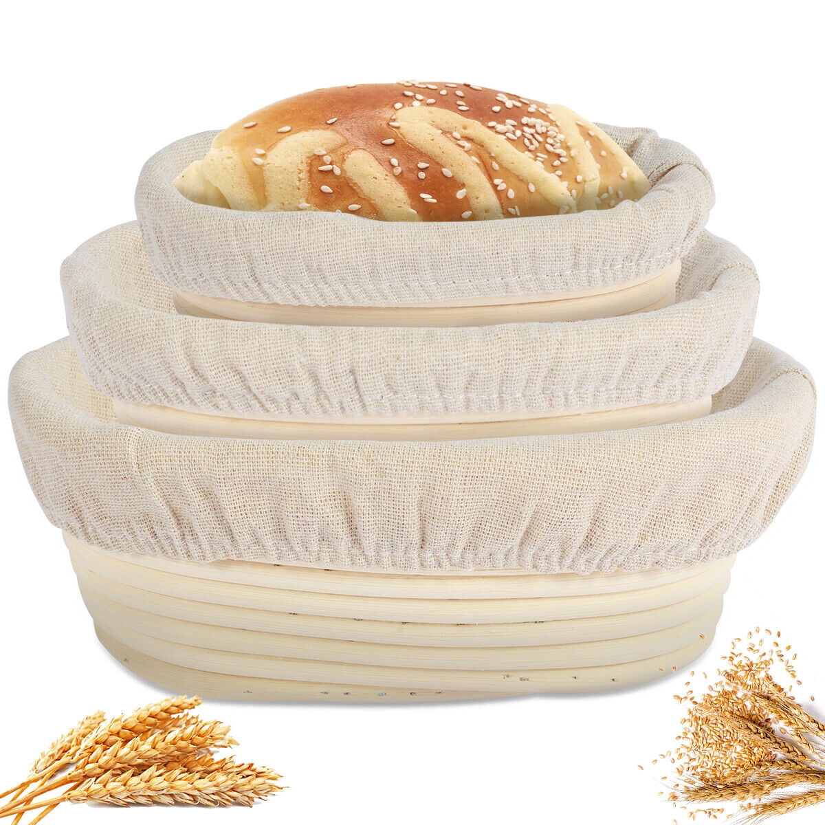 3 piece set Oval Bread Proofing Basket Dough Rising With Linen Liner As ...