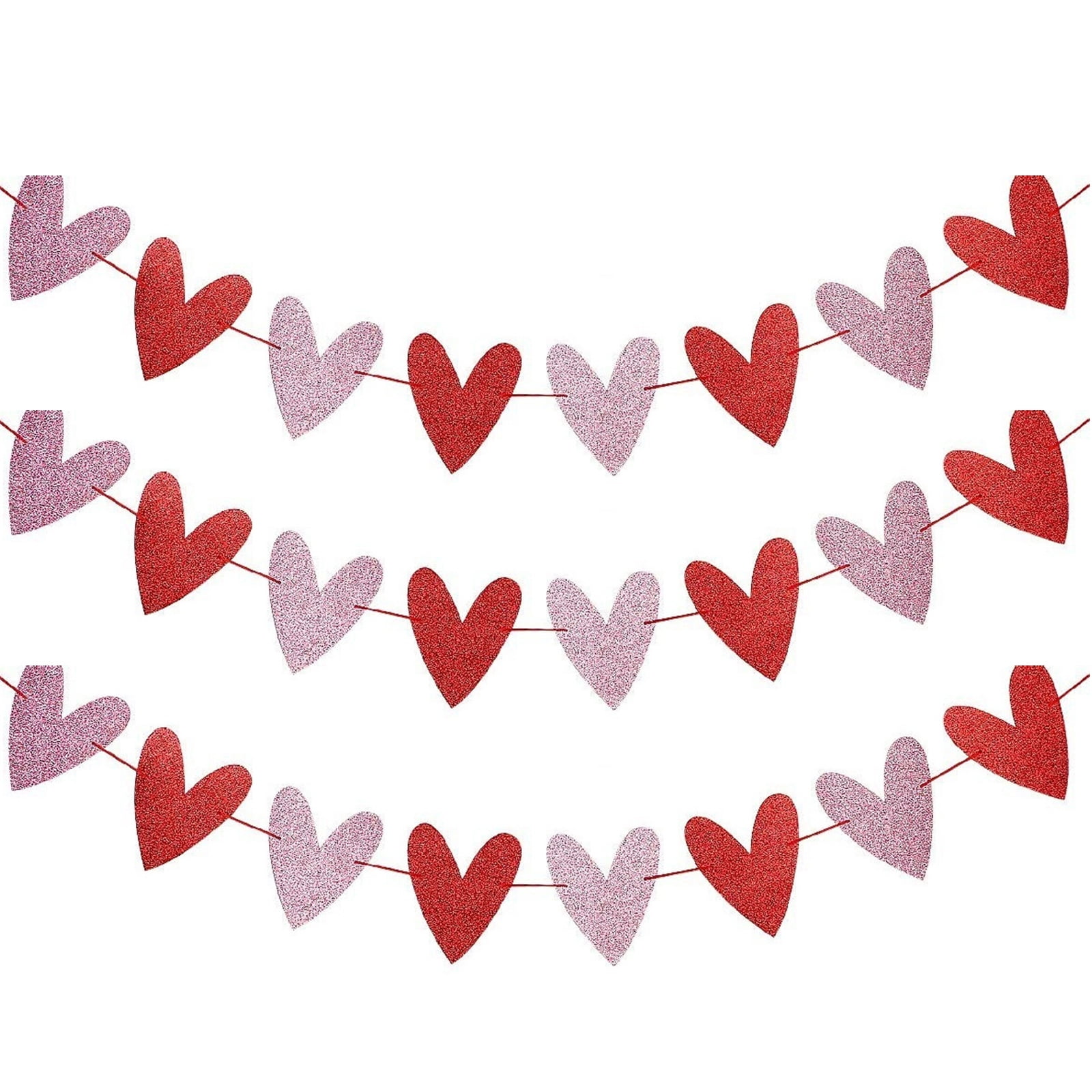 3-piece set of Valentine's Day heart-shaped banners, red and pink ...