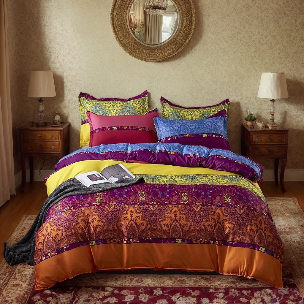A 3-piece set of classical color-printed quilt covers, a Bohemian-style ...