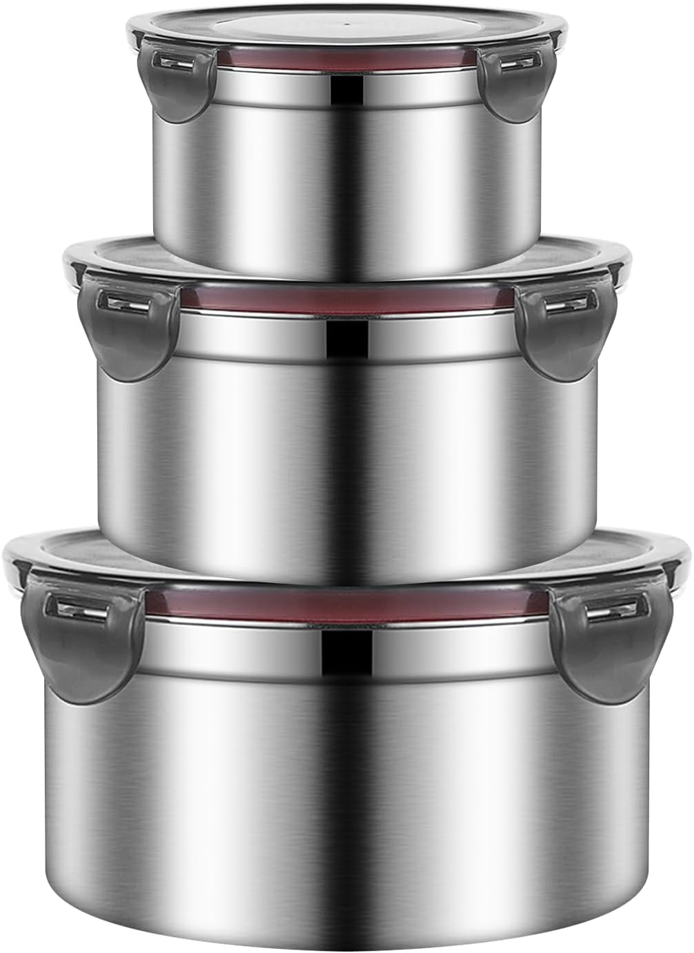 3 piece set of round stainless steel food storage containers lunch ...