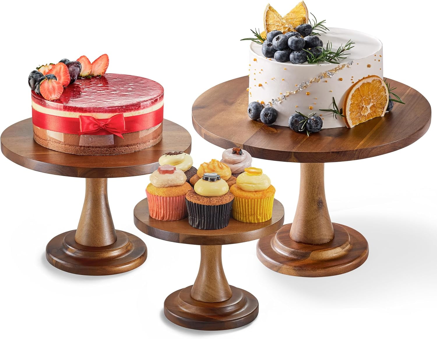 3-piece solid wood cake stand set – Rustic wooden cake/dessert stand ...