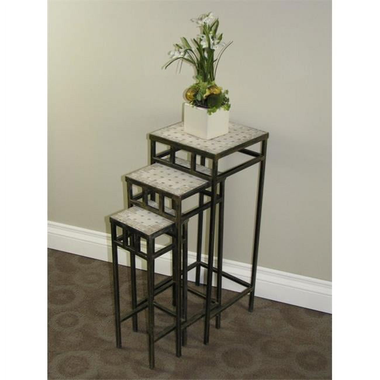 3 piece travertine square plant stands - Antique Tuscany Metal ...