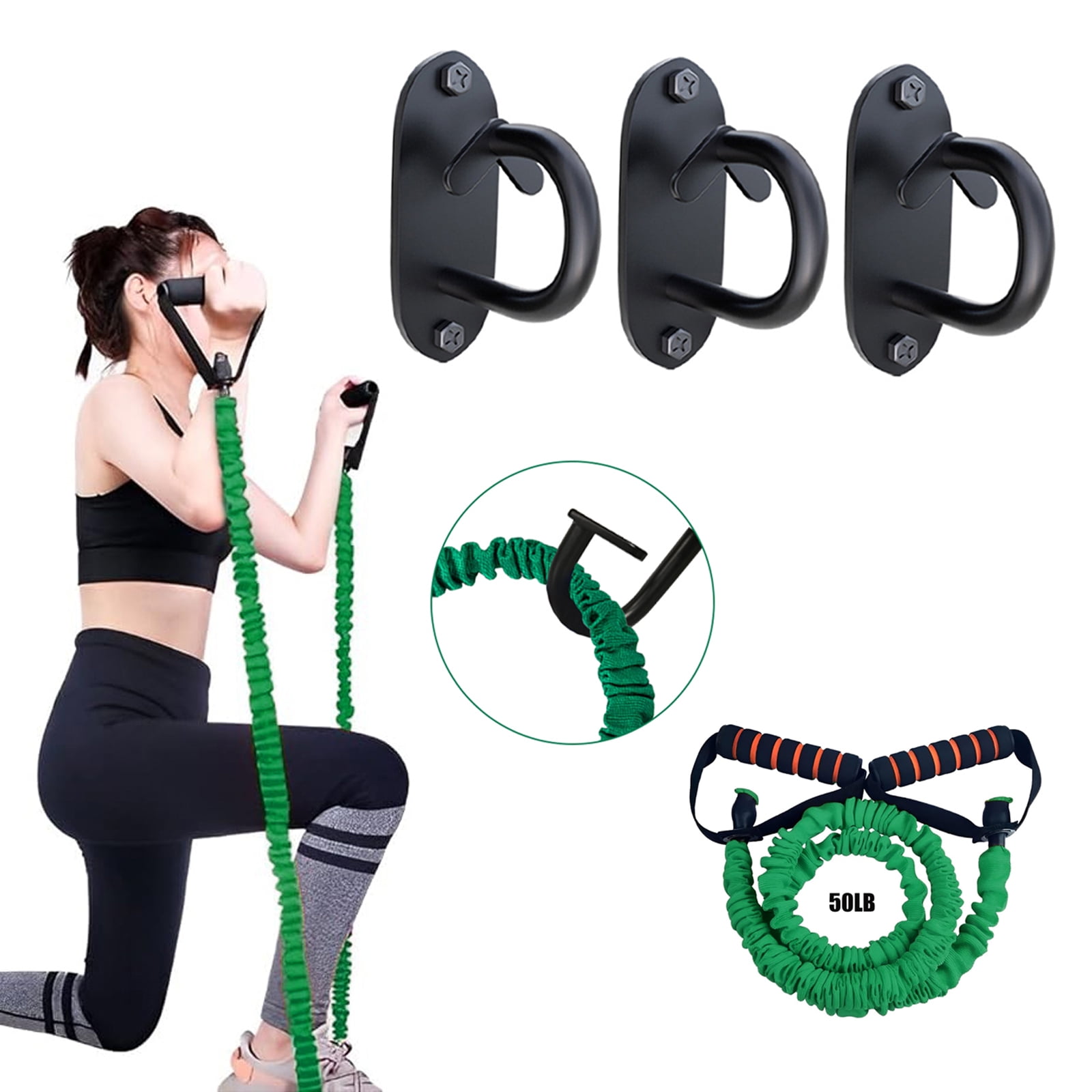 3-piece wall-mounted exercise anchor, resistance band wall hook, home ...