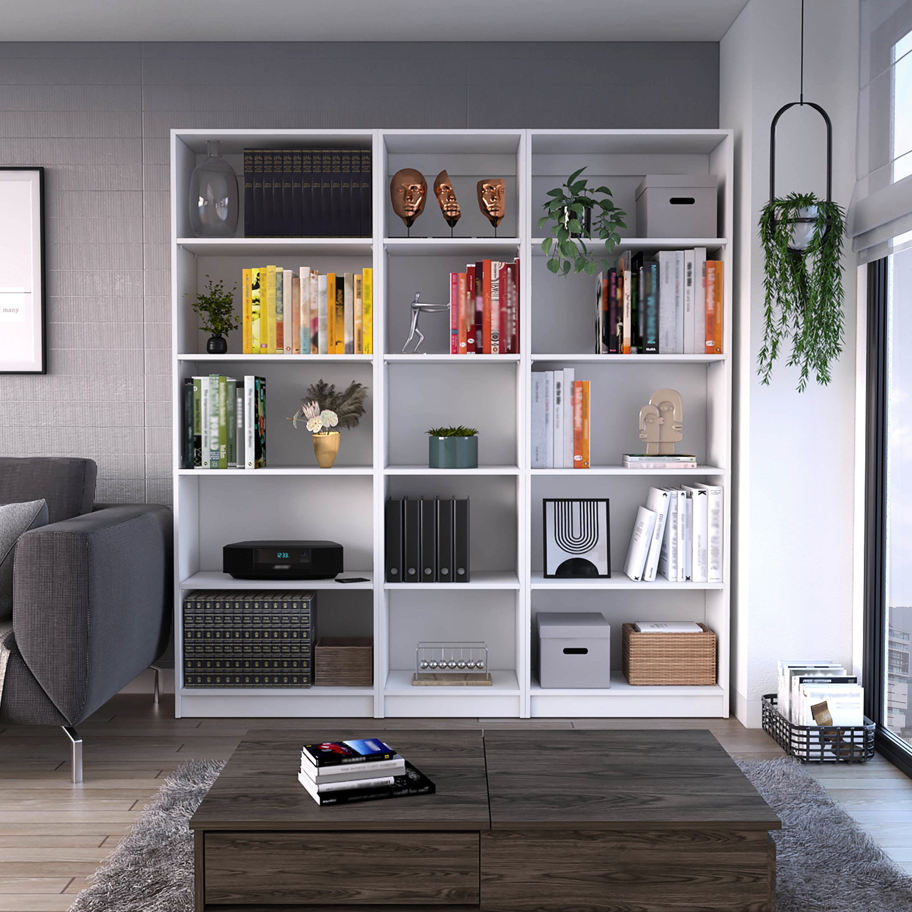 3-piece, white, particle board - Ample storage with 15 shelves - Living ...