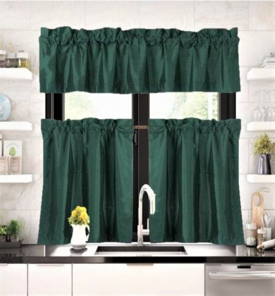 3 pieces Kitchen window set 2 Curtain panels linen and 1 Valance ...