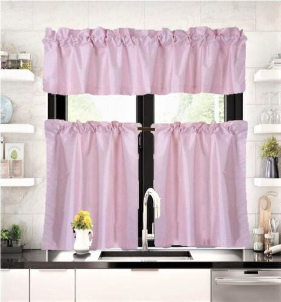 Gorgeous Home LINEN Kitchen Curtain Set, 3PC Blackout Rod Pocket, Light ...