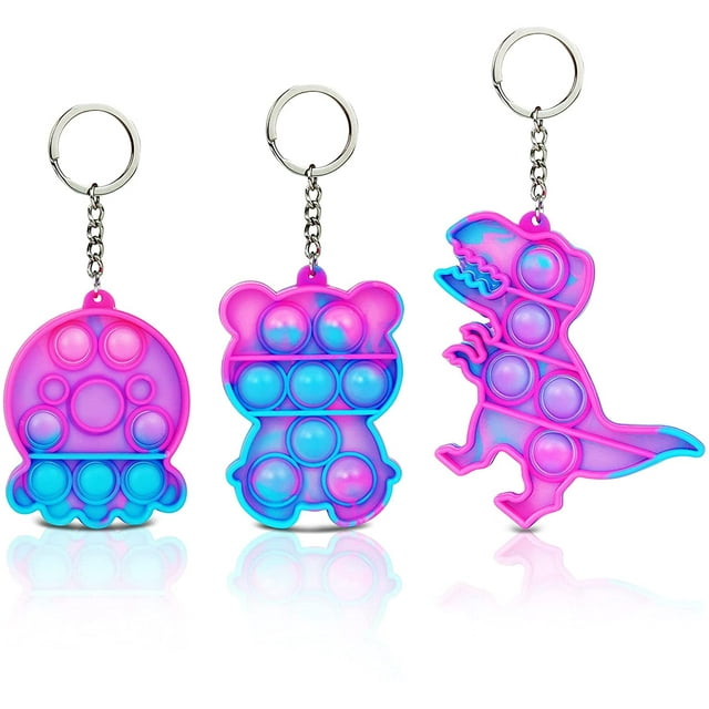Pop It Animal Sensory Keychain Toys - 3 Pieces Mini Bear, Dinosaur ...