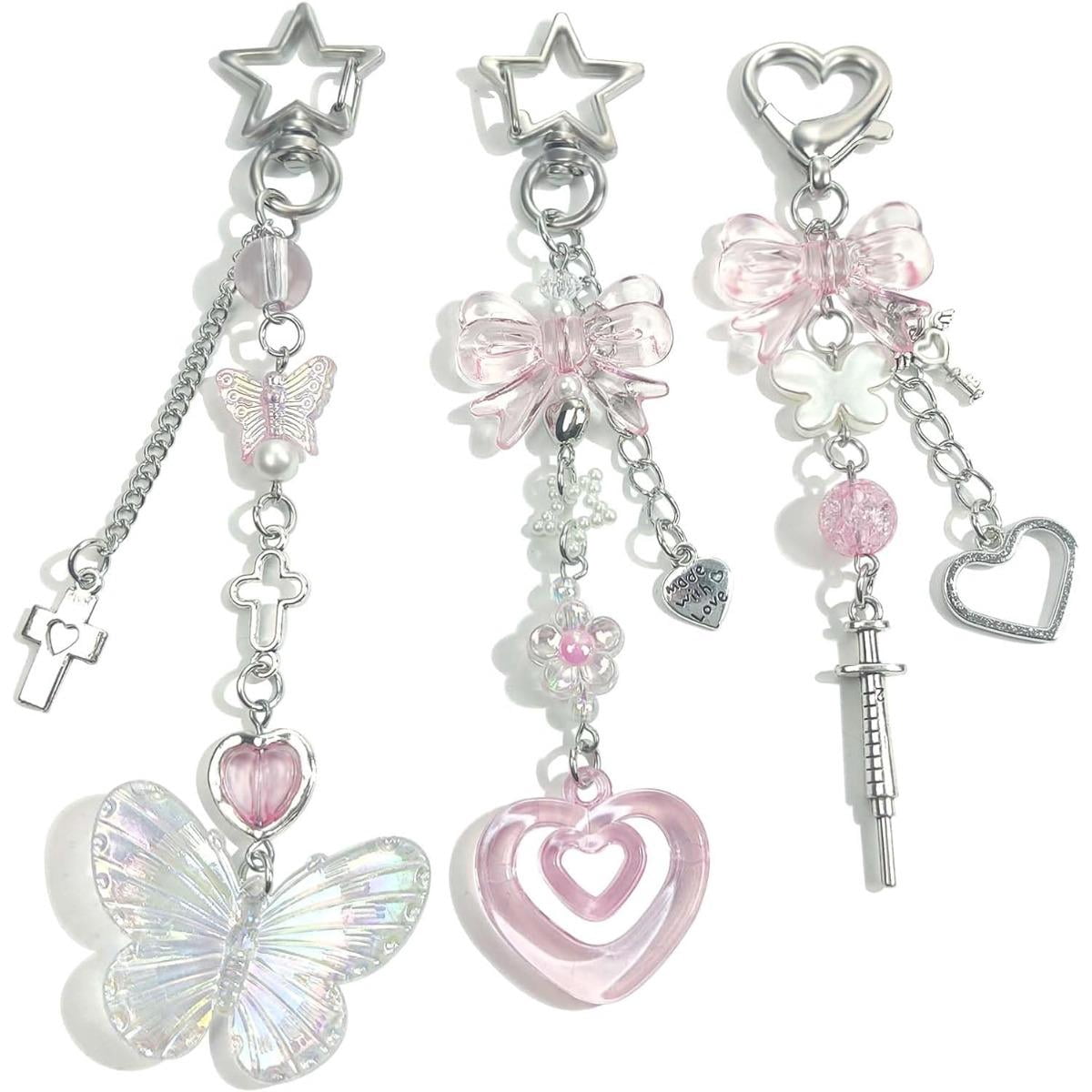 3 pieces of Y2K style keychains, ladies' bags, and keychain accessories ...