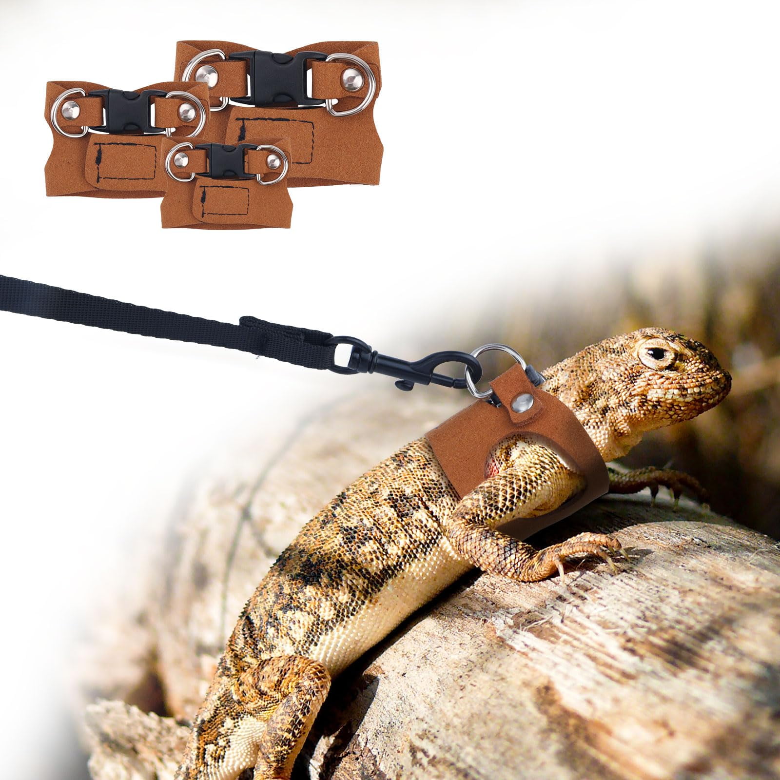 3 pieces of dragon harness, adjustable soft leather lizard harness ...