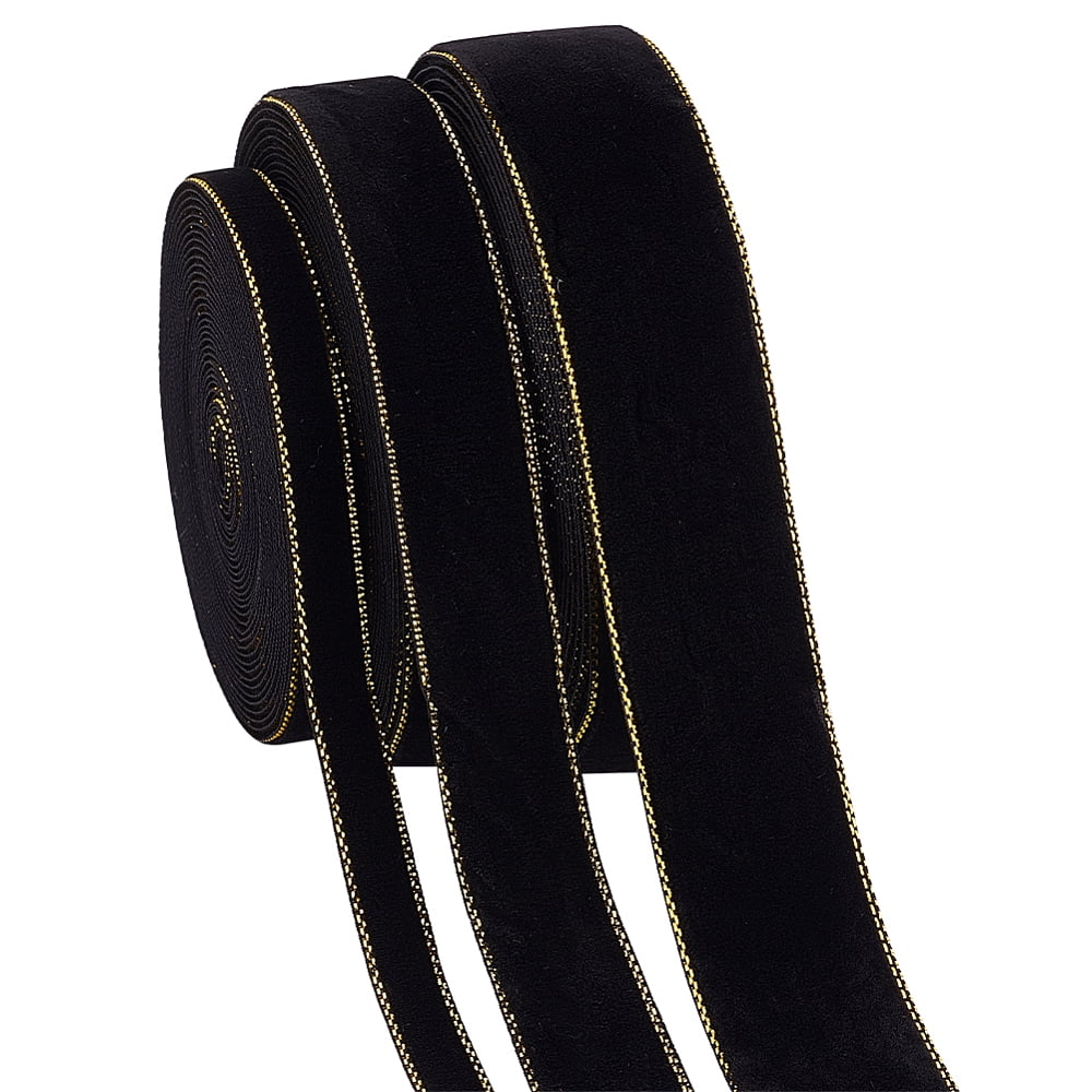 3 rolls 3 styles Single Face Velvet golden Edged Ribbon for Bowknot ...