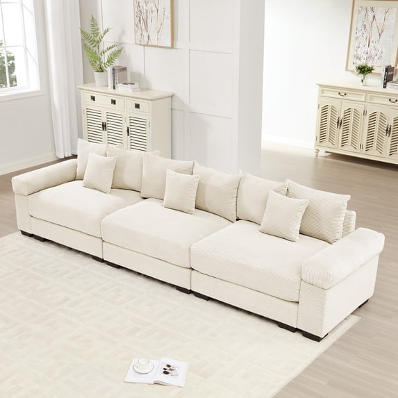 3-seat 130" Oversized Cloud Modular Sectional Couch,Premium Corduroy 3-seat Sofa Extra-Thick ...