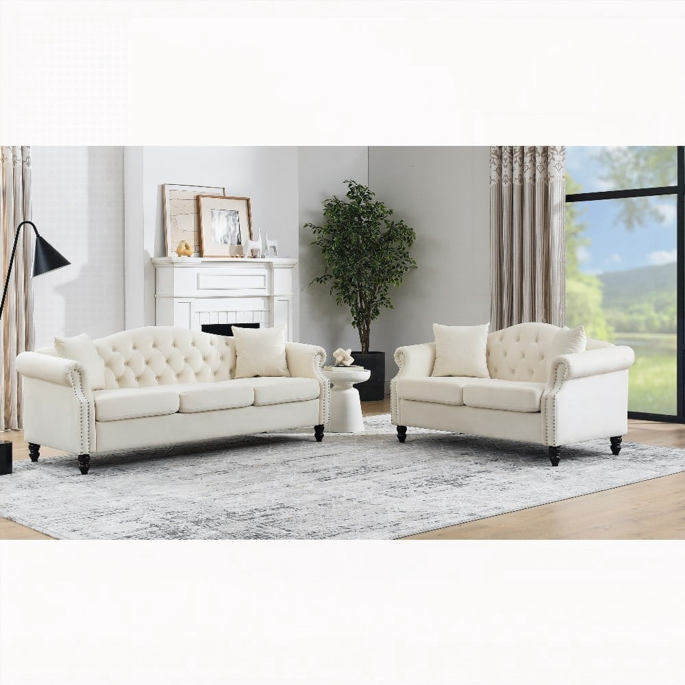 Modern Beige Velvet 3-seater + 2-seater Combination Sofa 220×80×75cm ...