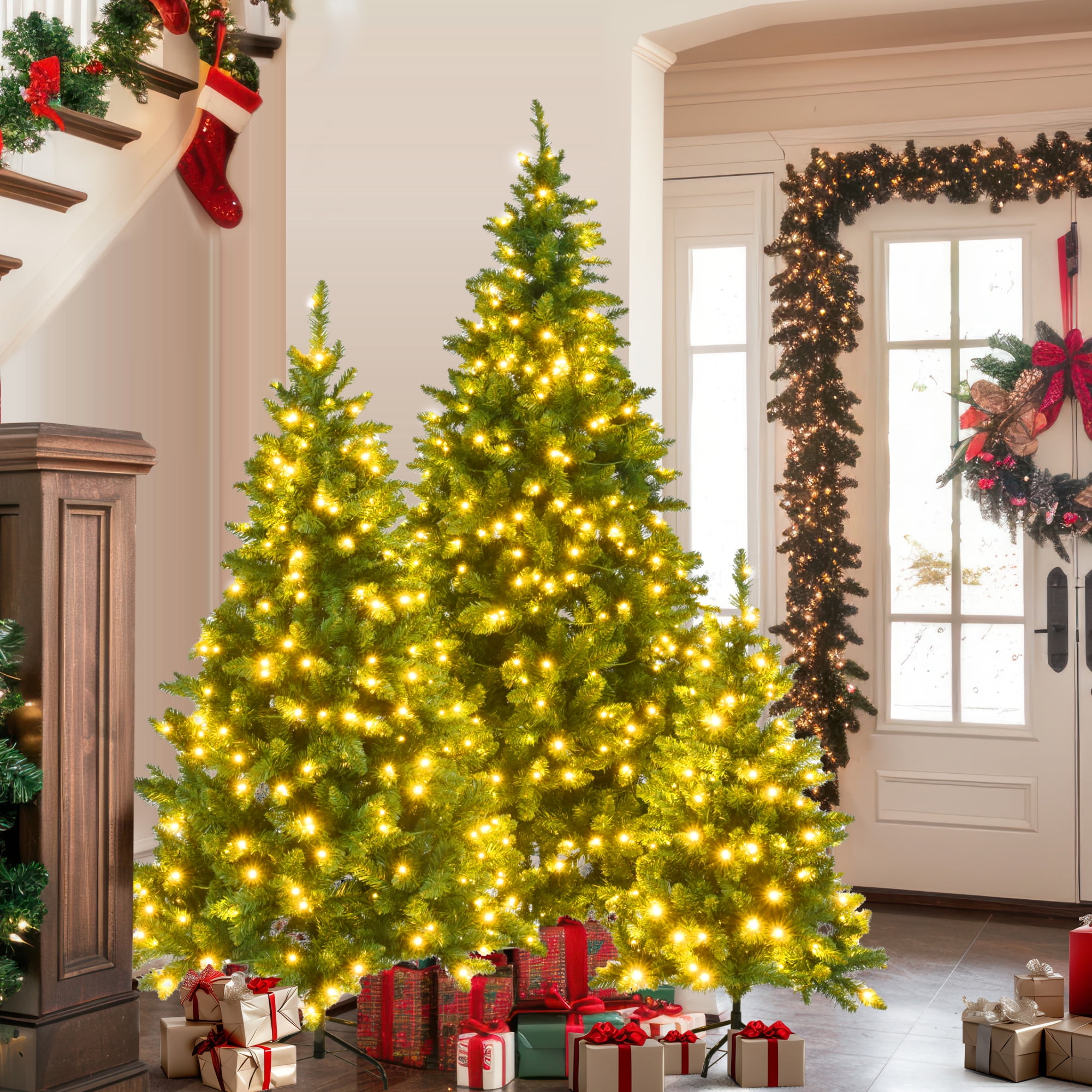 3-set Christmas Trees 8FT 6FT 4FT Pre-Lit Pencil Christmas Trees, Slim ...
