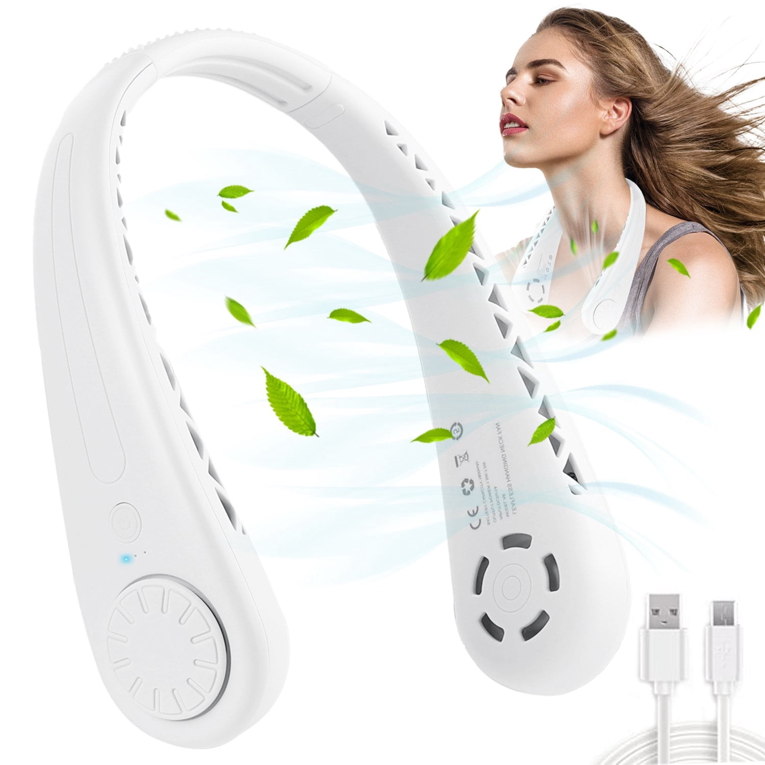 3-speed usb rechargeable wearable neck fan - Walmart.com