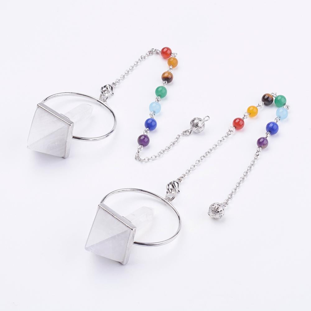 3 strand Chakra Gemstone Pyramid Dowsing Pendulums with Quartz Brass ...