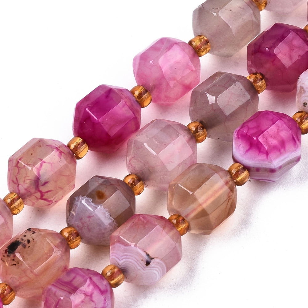 3 strand Natural Agate Beads Strands Faceted with Seed Beads Dyed Round ...