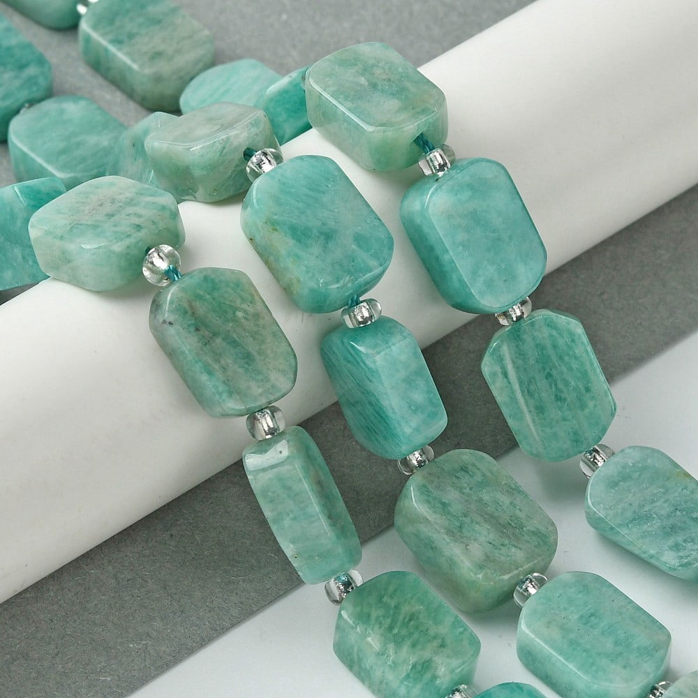 3 strand Natural Amazonite Beads Strands with Seed Beads Rectangle 11.5 ...