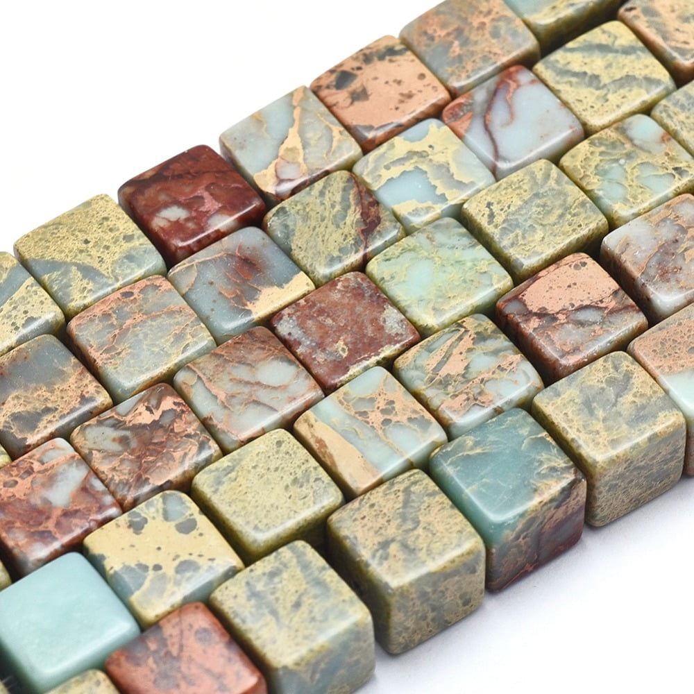 3 strand Natural Aqua Terra Jasper Beads Strands Cube 10x10x10mm Hole ...