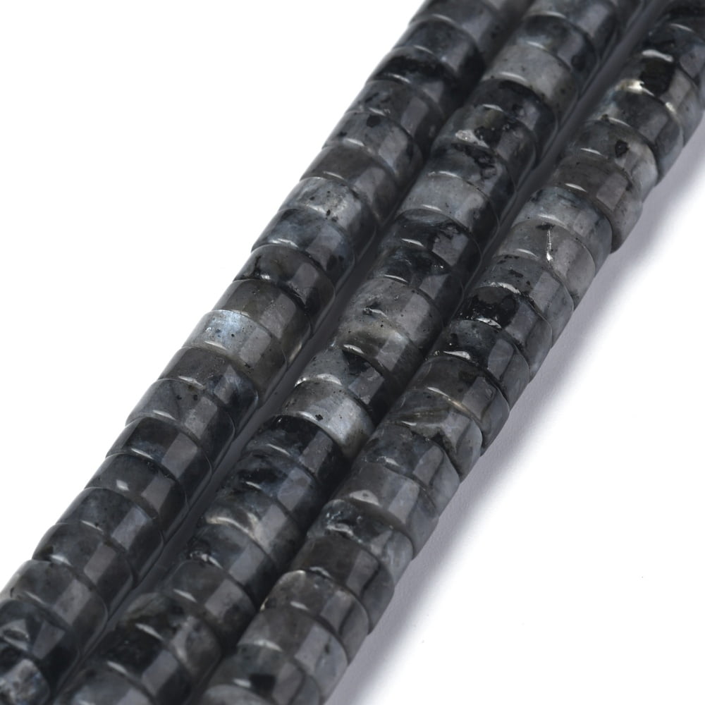 3 strand Natural Black Larvikite Beads Strands Heishi Beads Flat Round ...