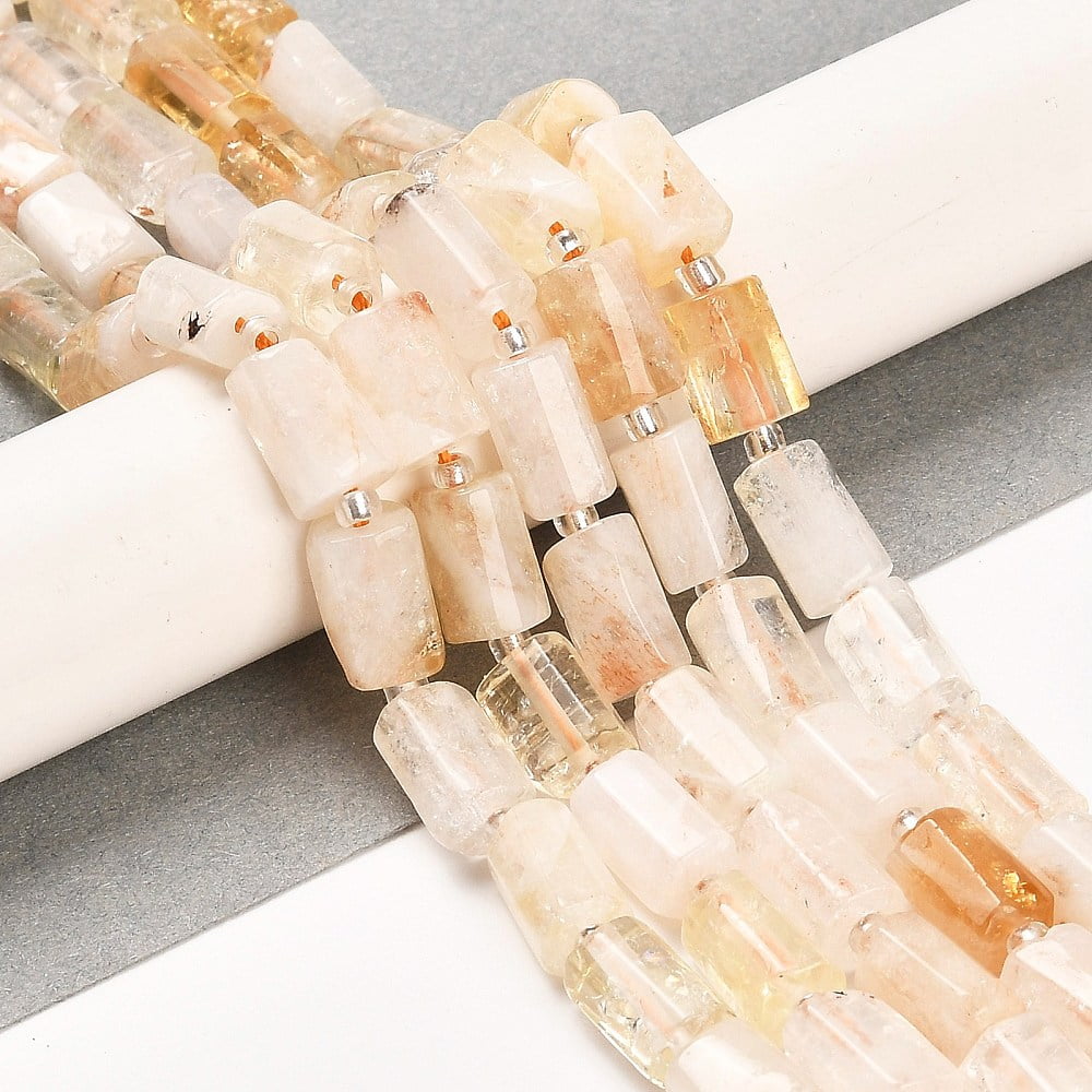 3 strand Natural Citrine Beads Strands with Seed Beads Faceted Column 9 ...