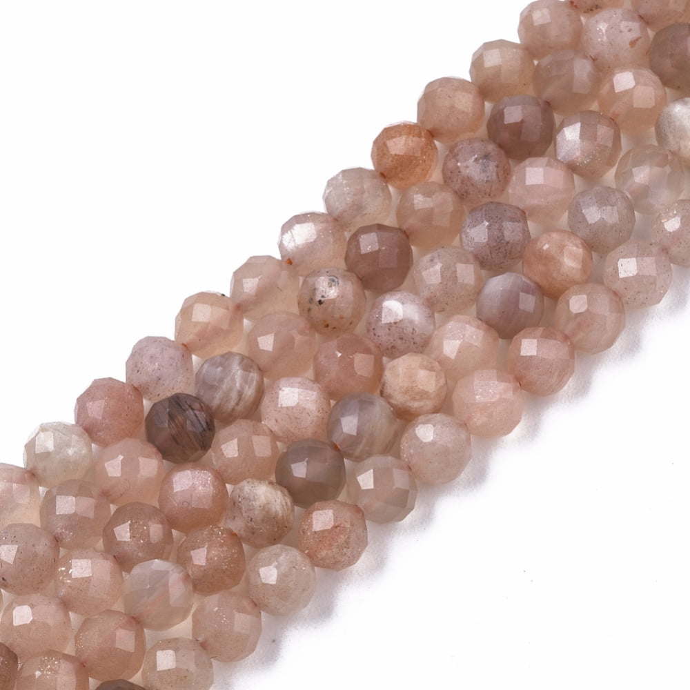 3 strand Natural Sunstone Beads Strands Round Faceted(64 Facets) 4mm ...