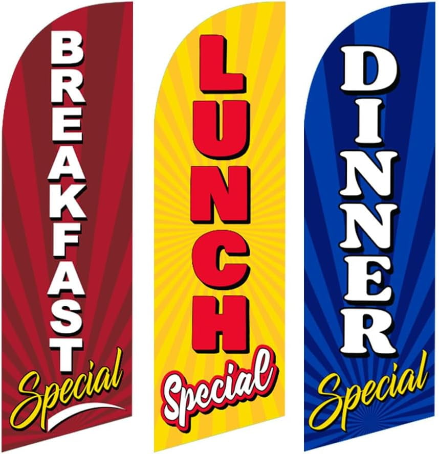 3 (three) 6FT Flags of Breakfast Special, Lunch Special and Dinner ...