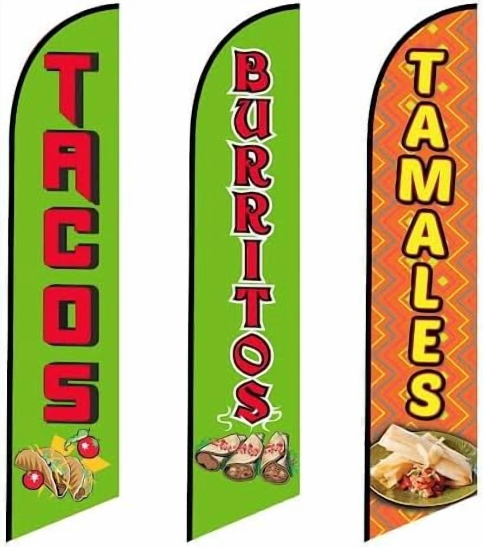 3 (three) Pack Tall Flags Mexican Food Restaurant Tacos Burritos and ...