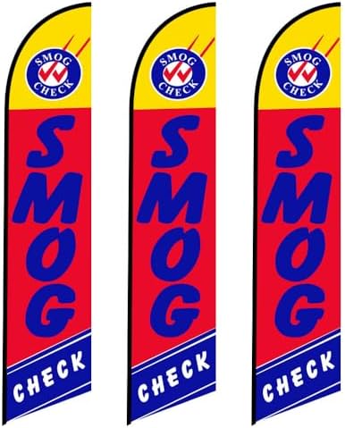 3 (three) Pack Tall Swooper Feather Flags of SMOG CHECK sign outdoor ...