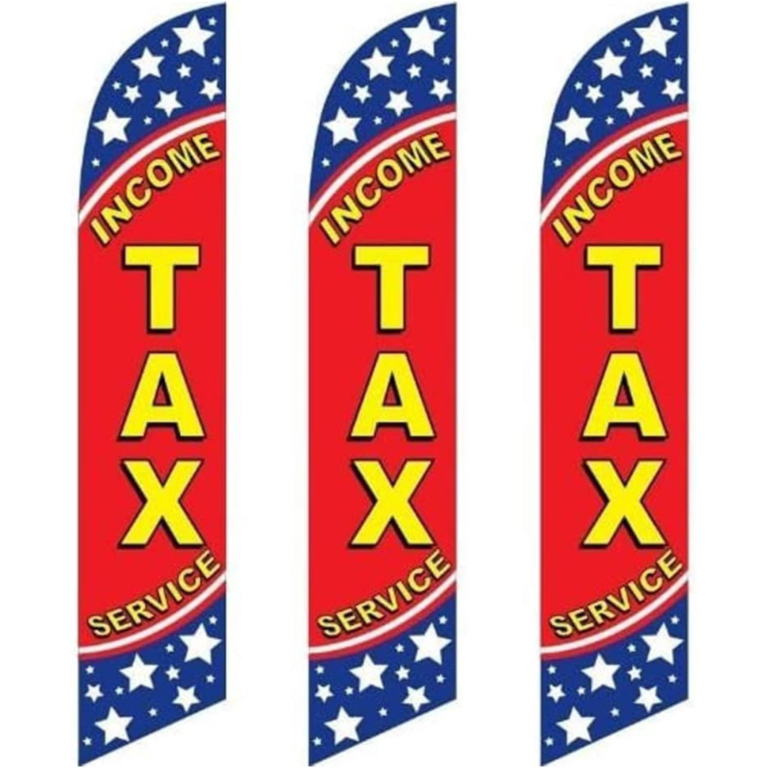 3 (three) Pack Tall Swooper Flags Income Tax Service Blue White Stars ...
