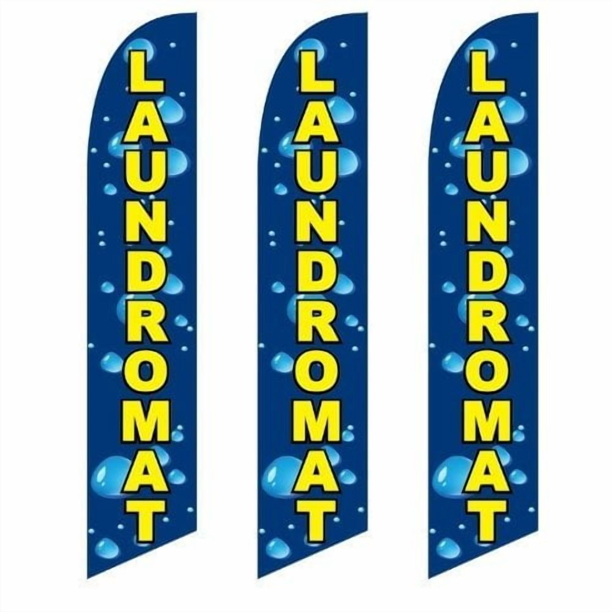 3 (three) Pack Tall Swooper Flags Laundromat Blue Yellow Wash Bubbles ...