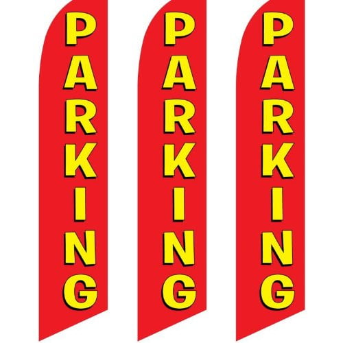 3 (three) Pack Tall Swooper Flags PARKING Red with Big Bold Yellow Text ...