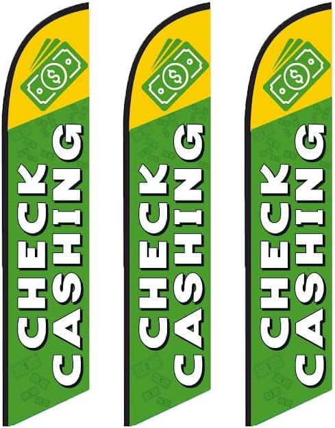 3 (three) Pack of Swooper Full Sleeve Flags text CHECK CASHING (without ...