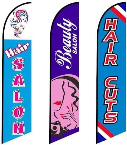 3 three Tall Feather Flags of Hair Saloon Beauty Saloon and Hair Cuts ...