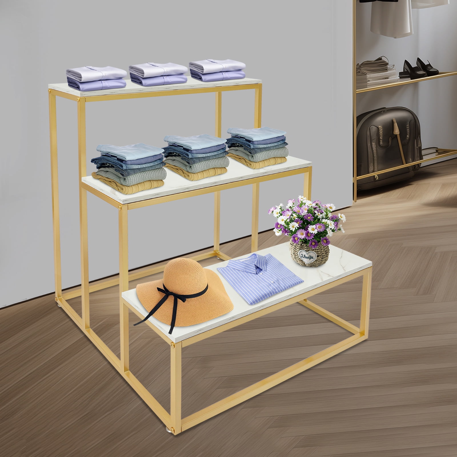 3-tier Design Free Standing Handbag Display Stand Table Gold White 31.5 ...