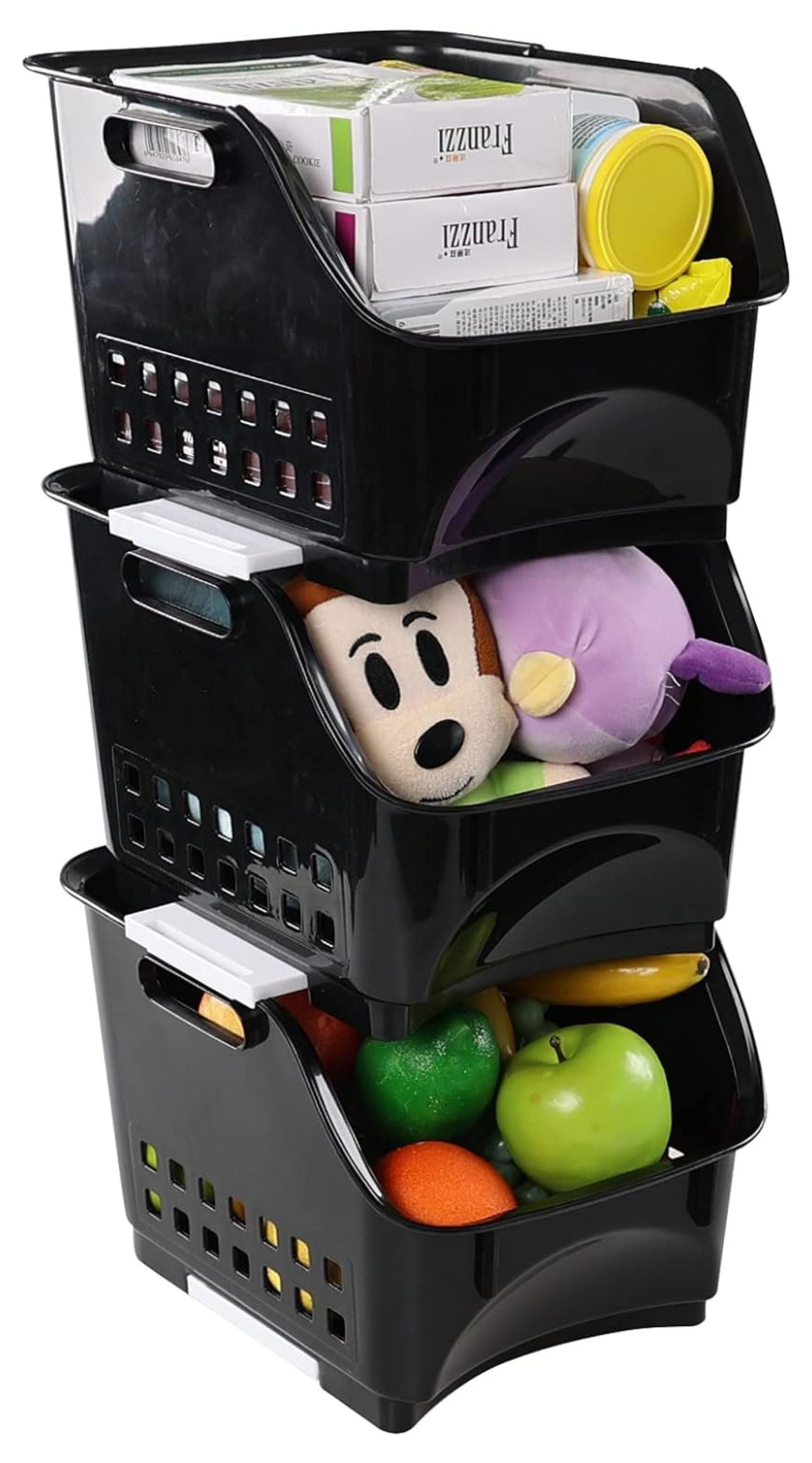 3 tier Kitchen Stacking Open Storage Bins, Plastic Stackable Storage ...